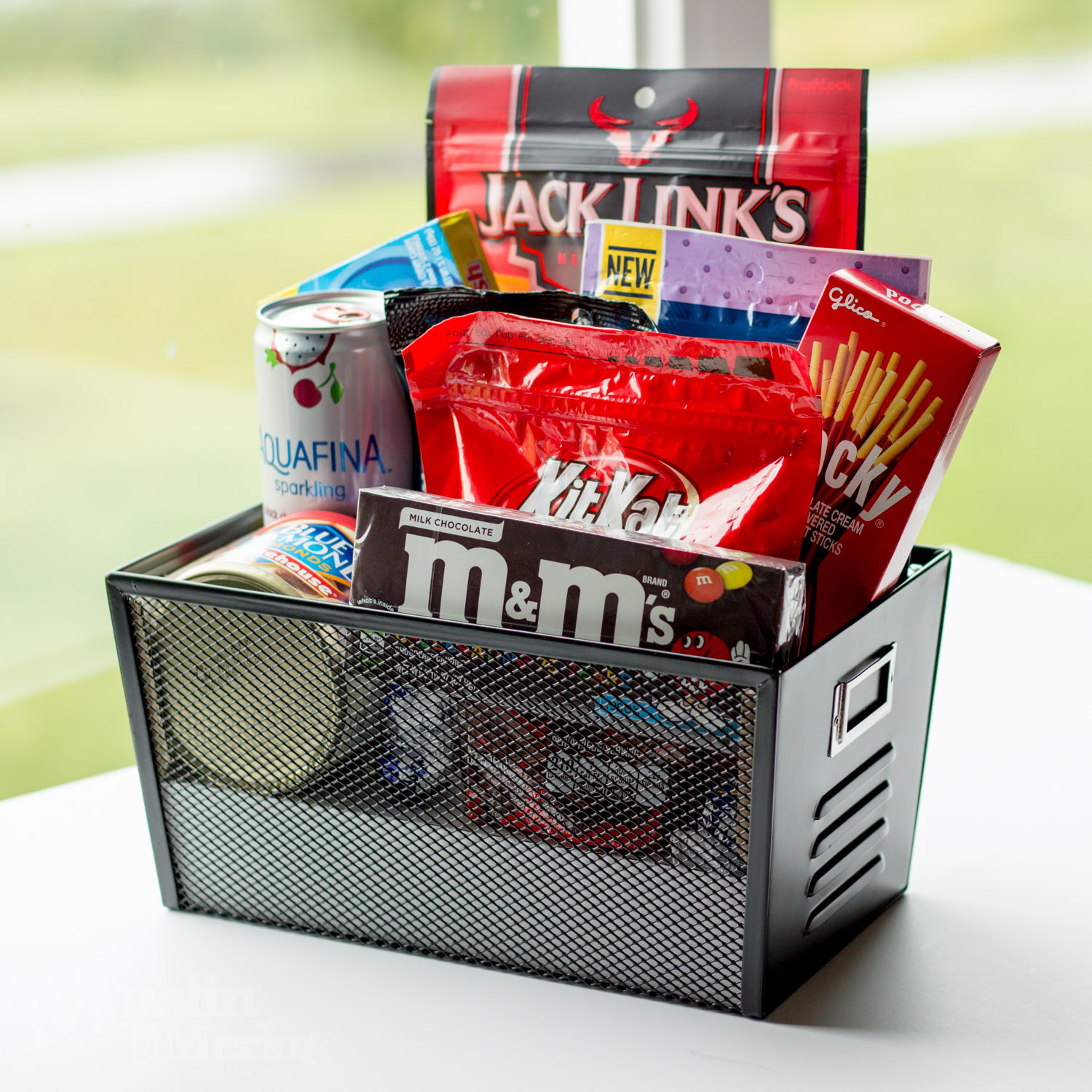 Locker Bin Gift Basket - Muslin and Merlot