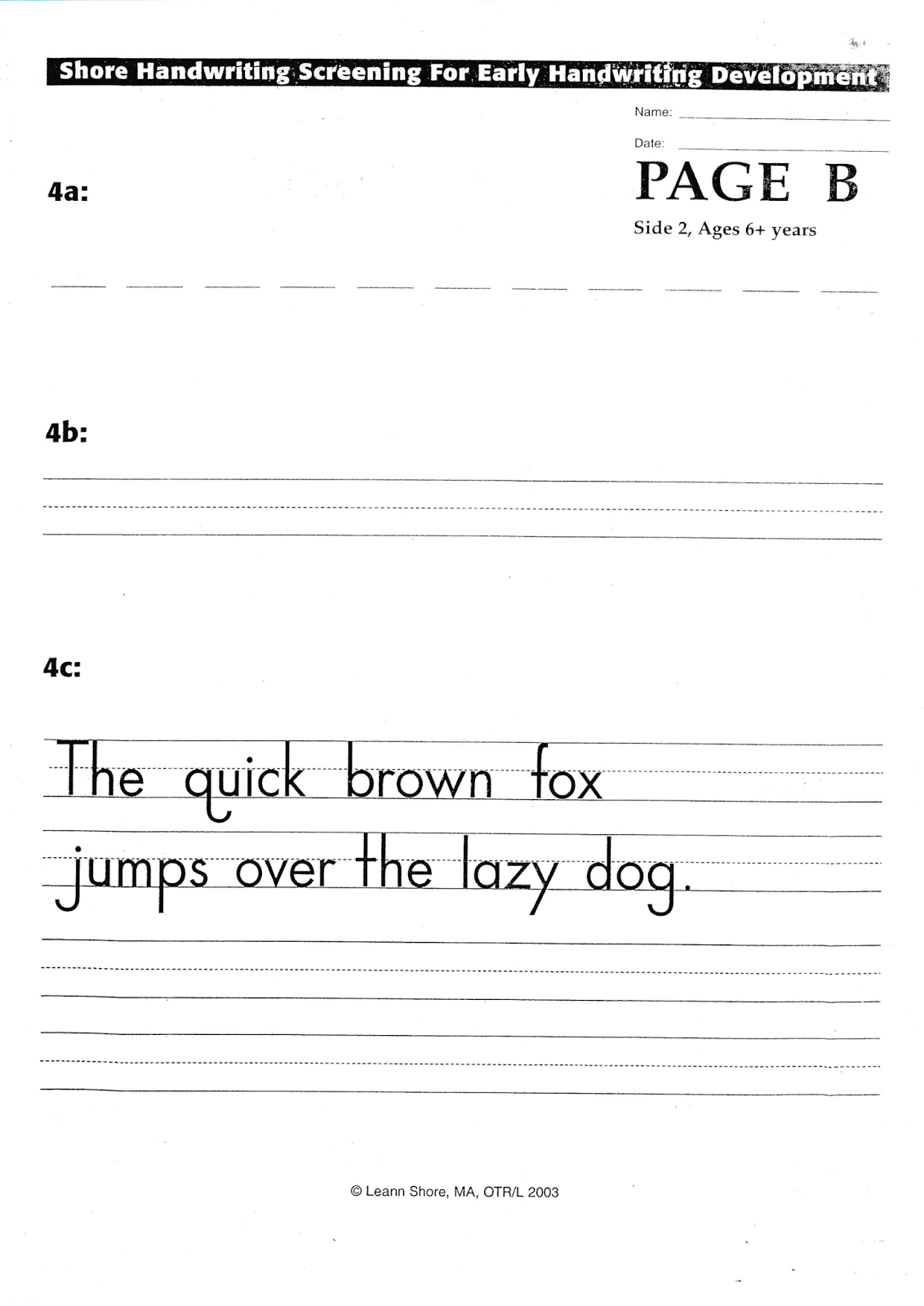 Shore Handwriting Screening for Early Handwriting Development