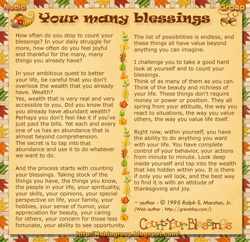 * Nubia_group Inspiration *: Your many Blessings