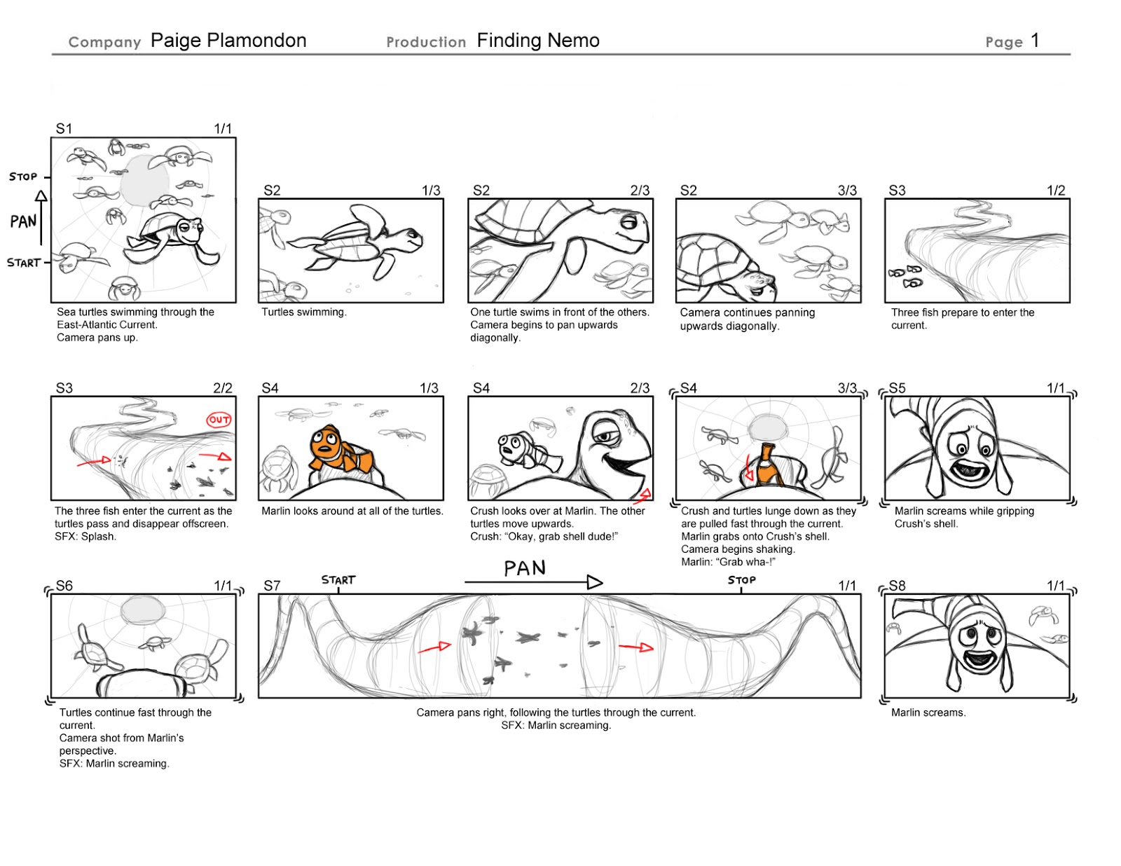 Pixar Storyboard Examples