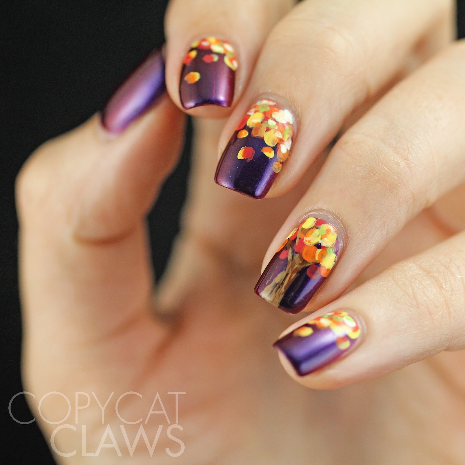 Copycat Claws: HPB Presents Fall Tree Nail Art