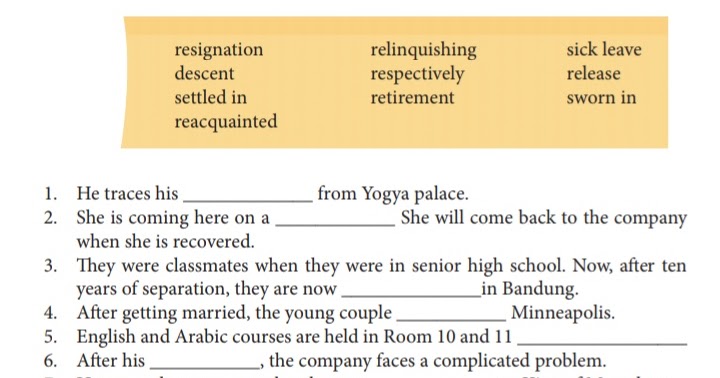 Complete the follow sentences using the words in the box.