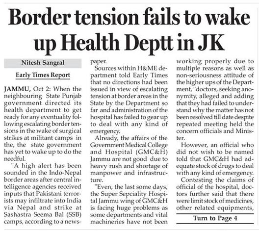 Border Tension Fails To Wake Up Health Deptt In Jk