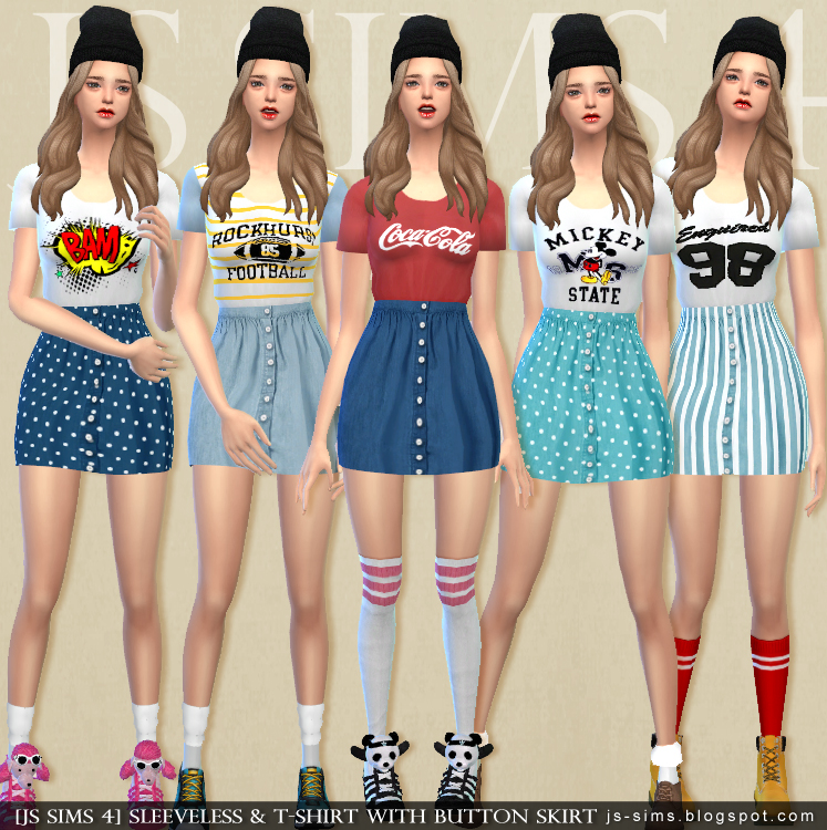[JS SIMS 4] Sleeveless & T-Shirt With Button Skirt－JS SIMS｜痞客邦