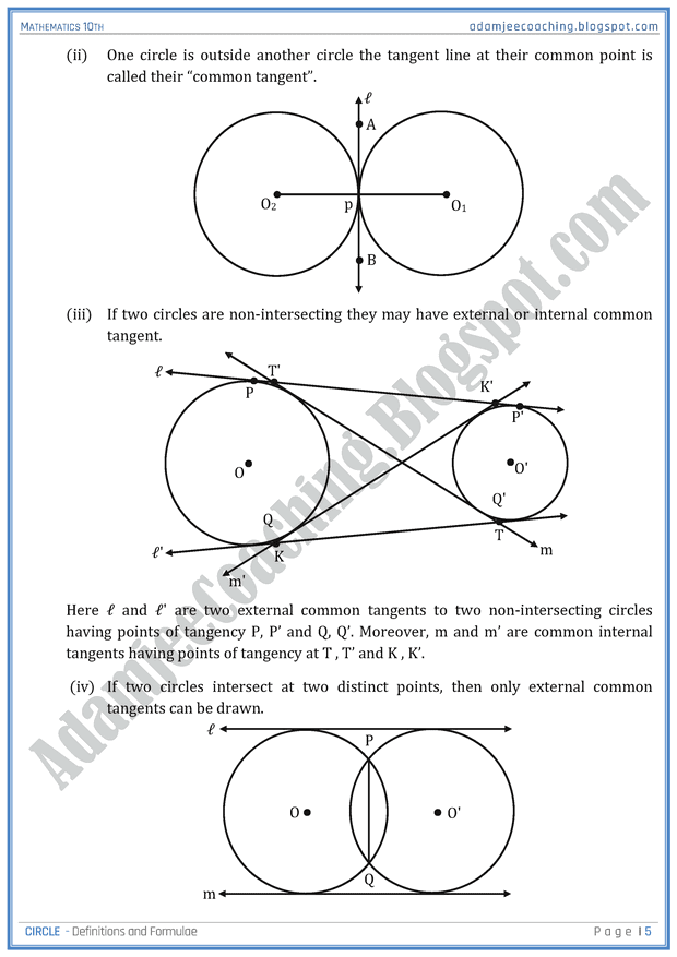 Adamjee Coaching: Circle - Definitions and Formulae - Mathematics 10th