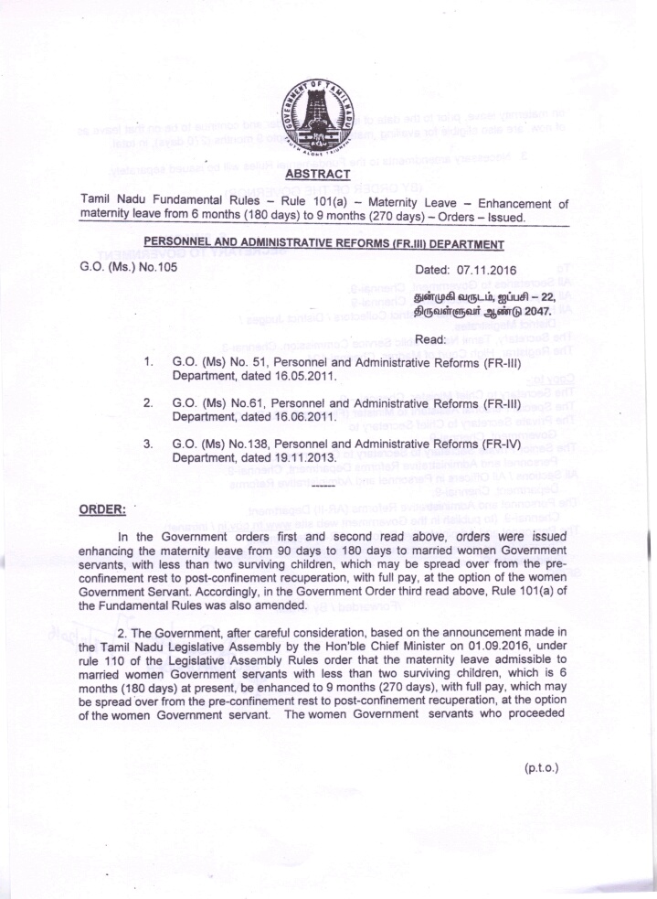 9 Months Maternity Leave Government Order