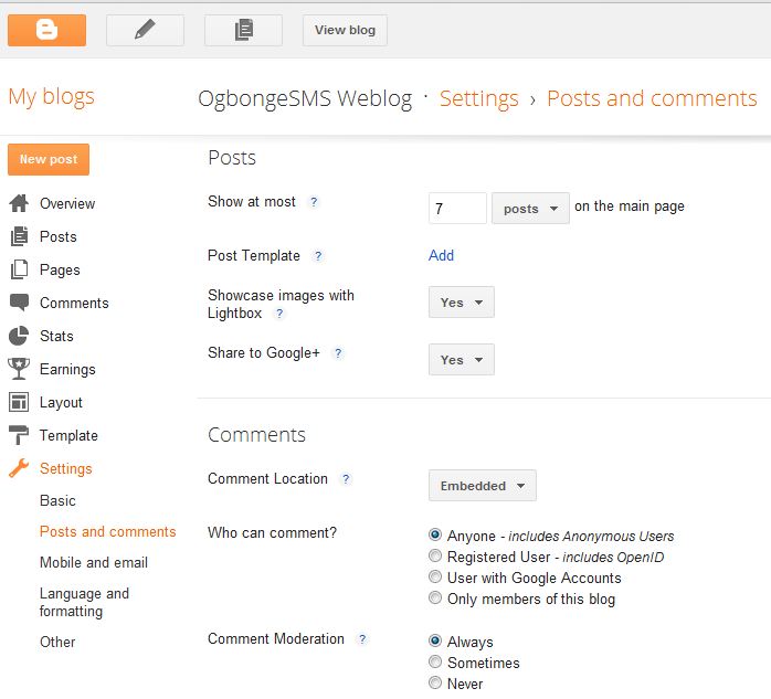 Blogger Settings (Posts and Comments) Explained - OgbongeBlog