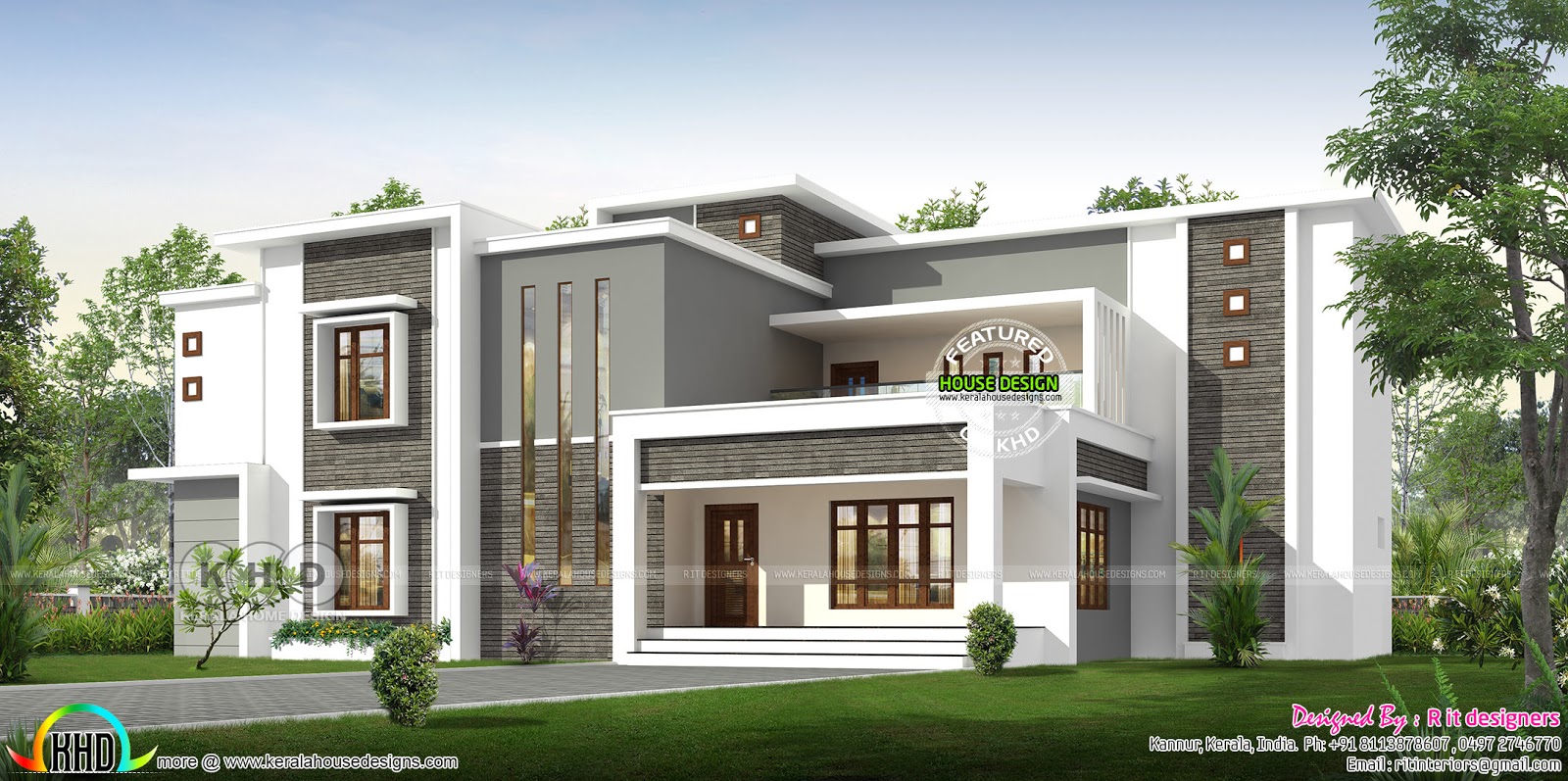 Luxury flat roof 6 bedroom house rendering - Kerala Home Design and ...