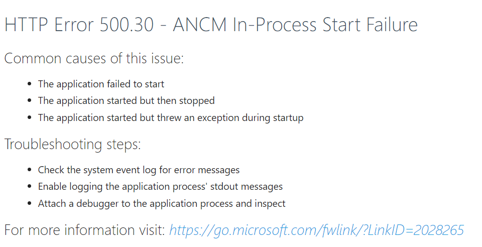 [NETCore] ASP.NET Core 啟動異常 - HTTP Error 500.30 - ANCM In-Process Start ...
