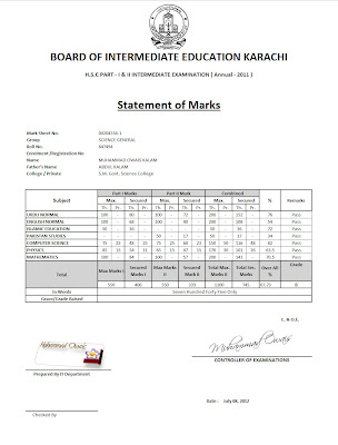 Muhammad Owais: Mark Sheet In Excel