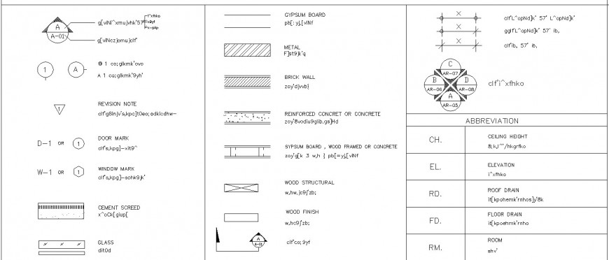 DIFFERENT TYPES OF LEGEND AND ABBREVIATION DRAWING IN DWG FILE.