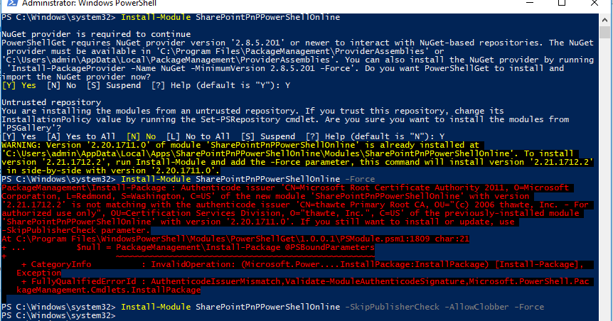 PnP-PowerShell Module Install - Authenticode Issuer Mismatch PnP-PowerShell Module Install - Authenticode Issuer Mismatch