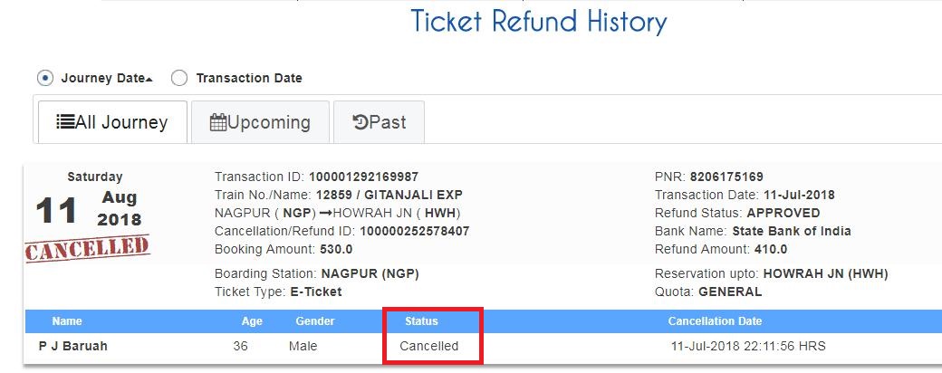 How to check IRCTC cancel ticket refund status?
