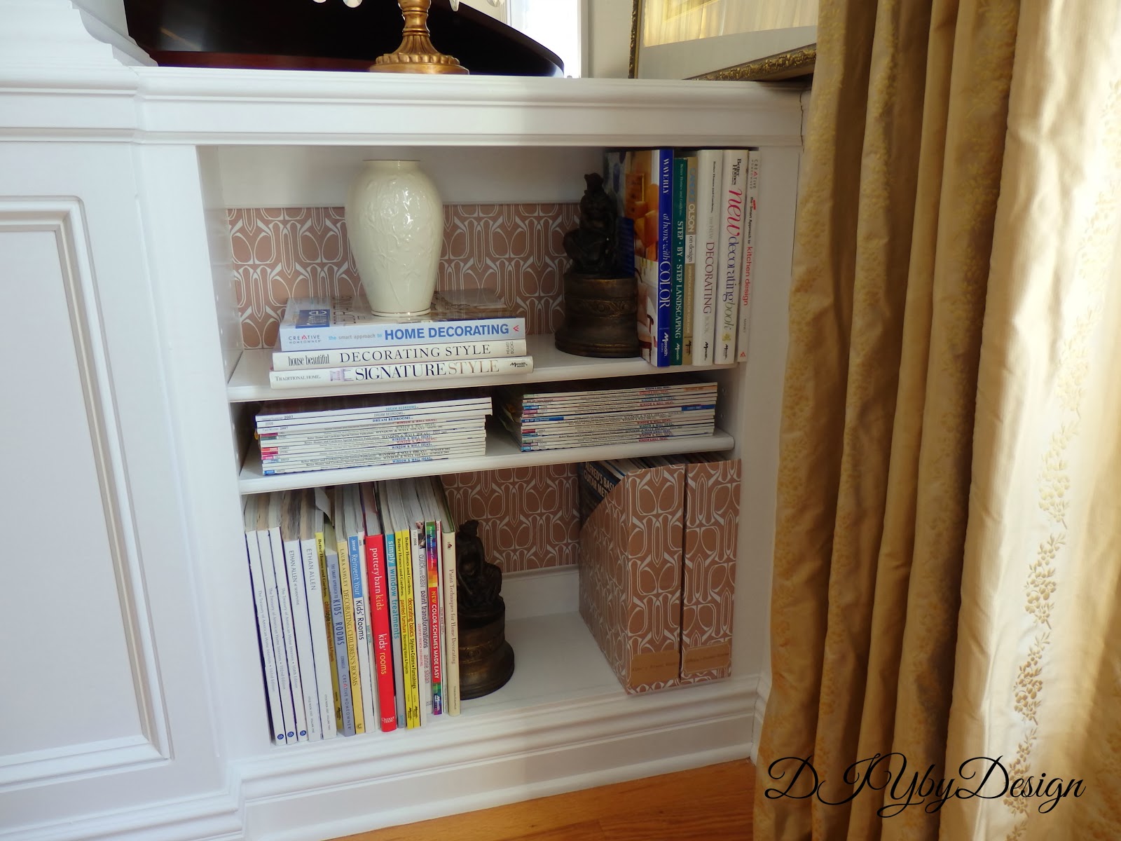 DIY by Design: Easy Update - Wallpapering the Back of a Bookcase