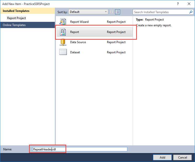 Technology: Create First SSRS Report and Configure Repeat header