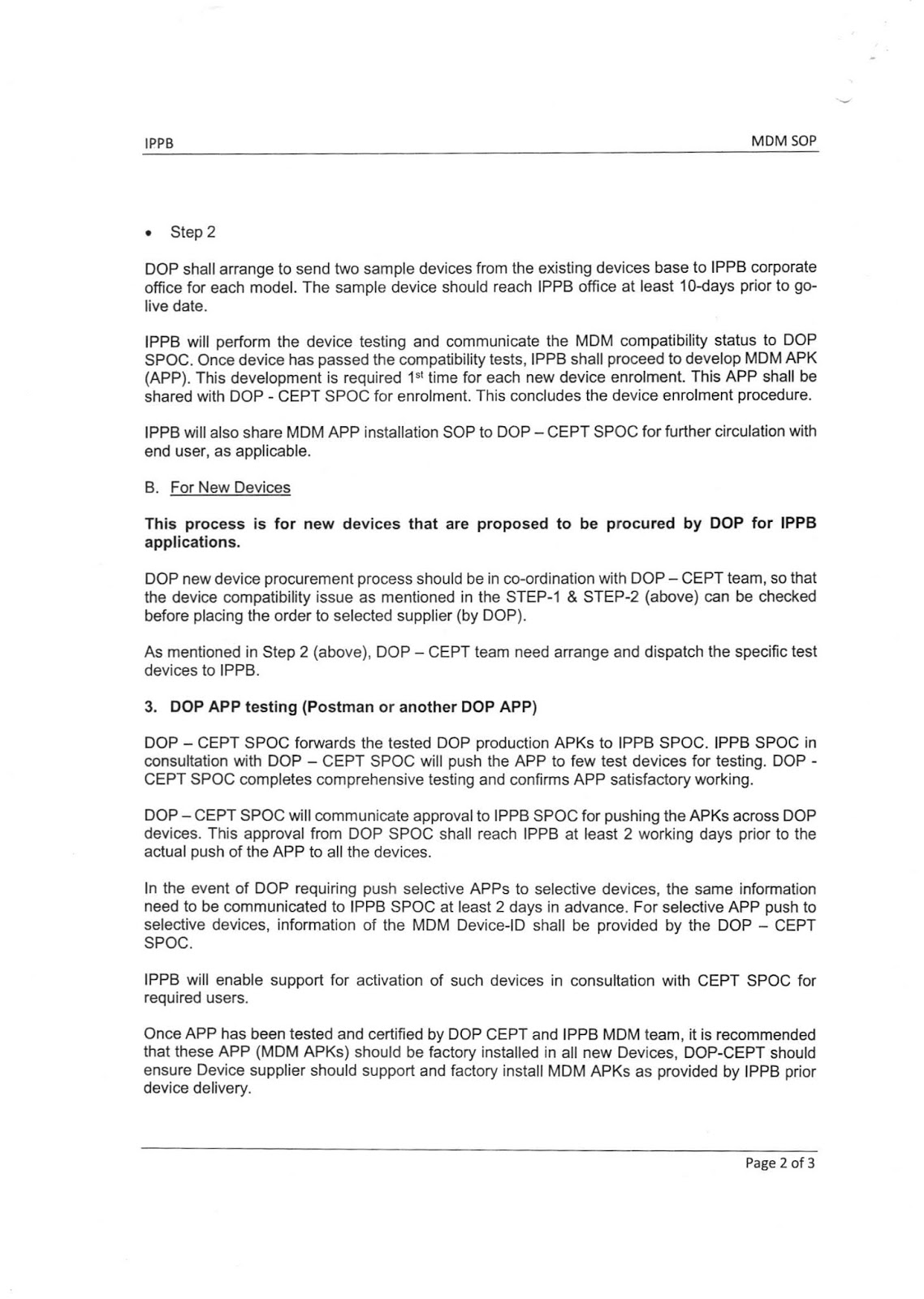 (SOP)Standard Operating Procedure for IPPB Mobile Device Management (MDM) | DOP Core Solutions