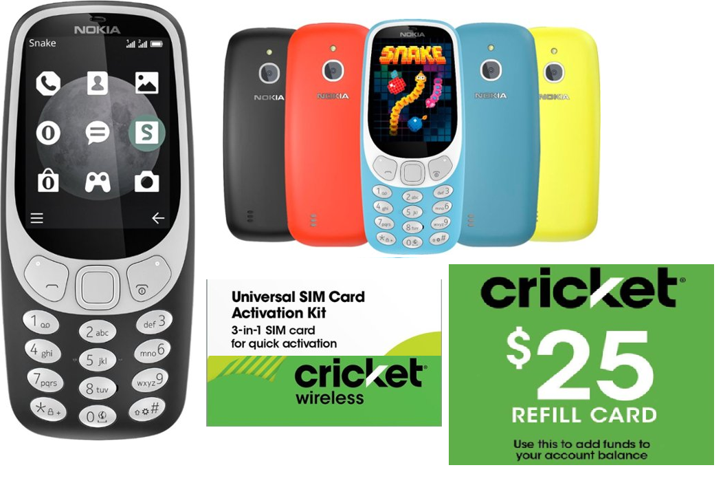 Nokia 3310 Unlocked GSM Cell Phone + $25 Cricket Refill Card + Cricket ...