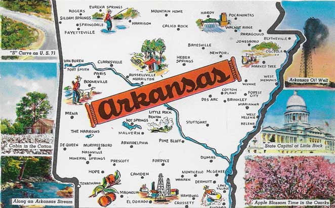 *Postcard Gems: Map: Arkansas State