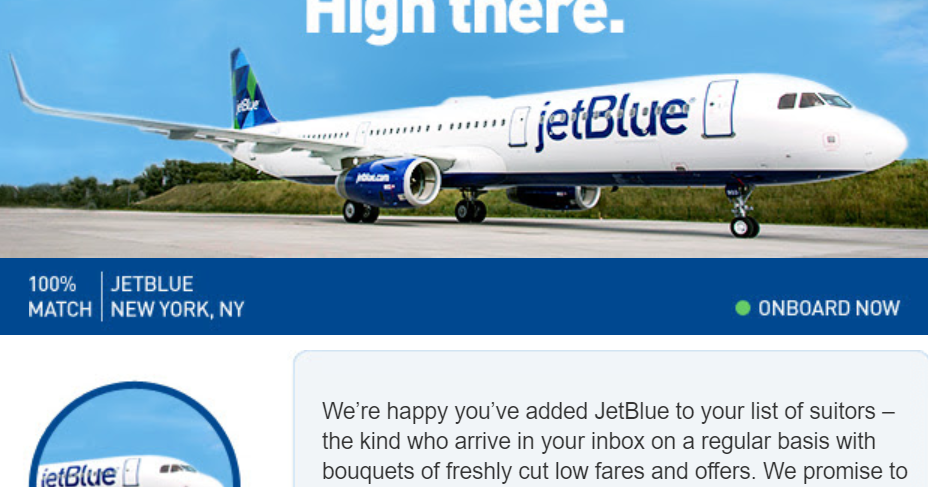 Jet Blue's romantic welcome letter! - The Airline Blog