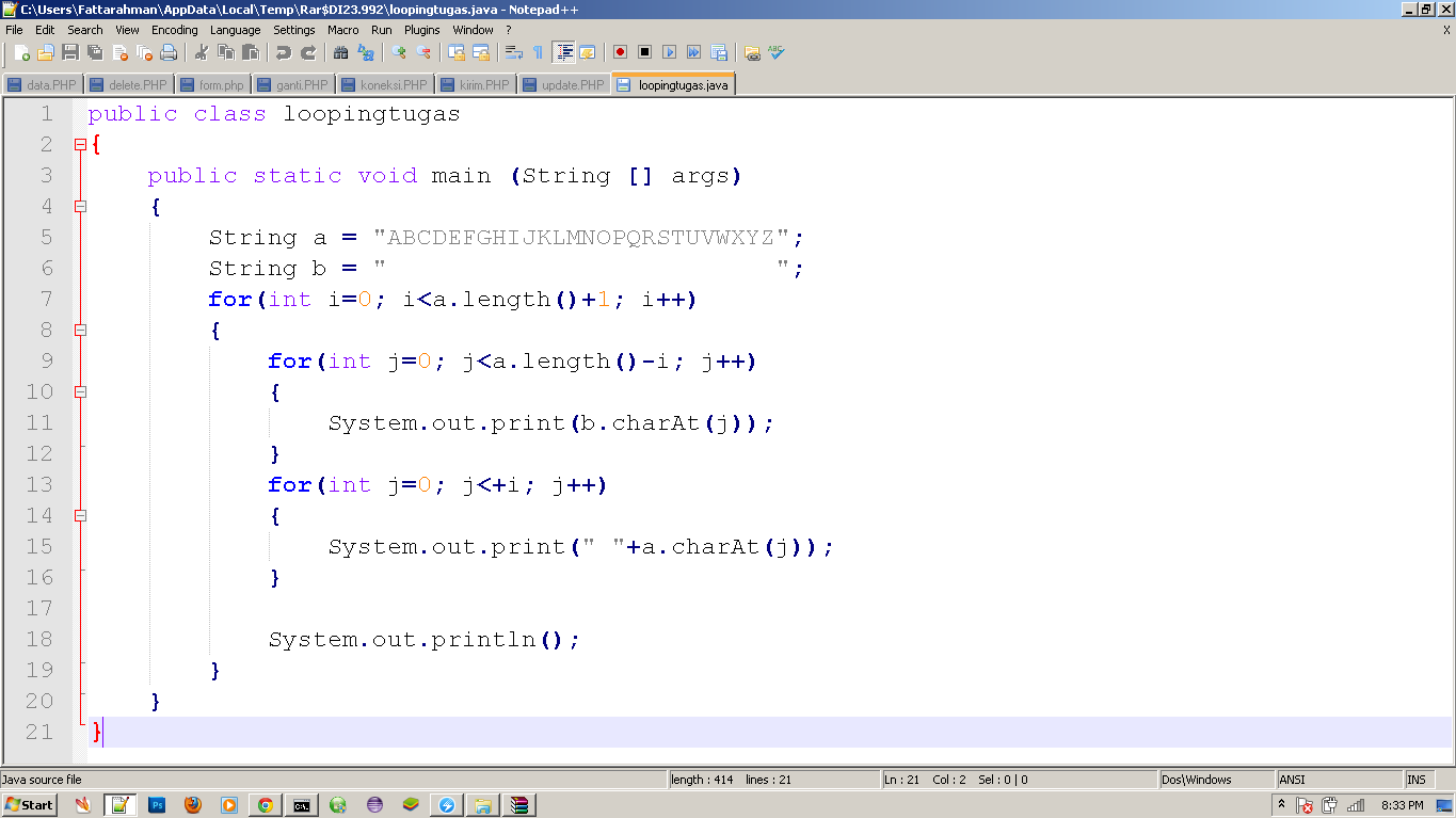 PROGRAM JAVA : LOOPING PYRAMID / Abang Fatta