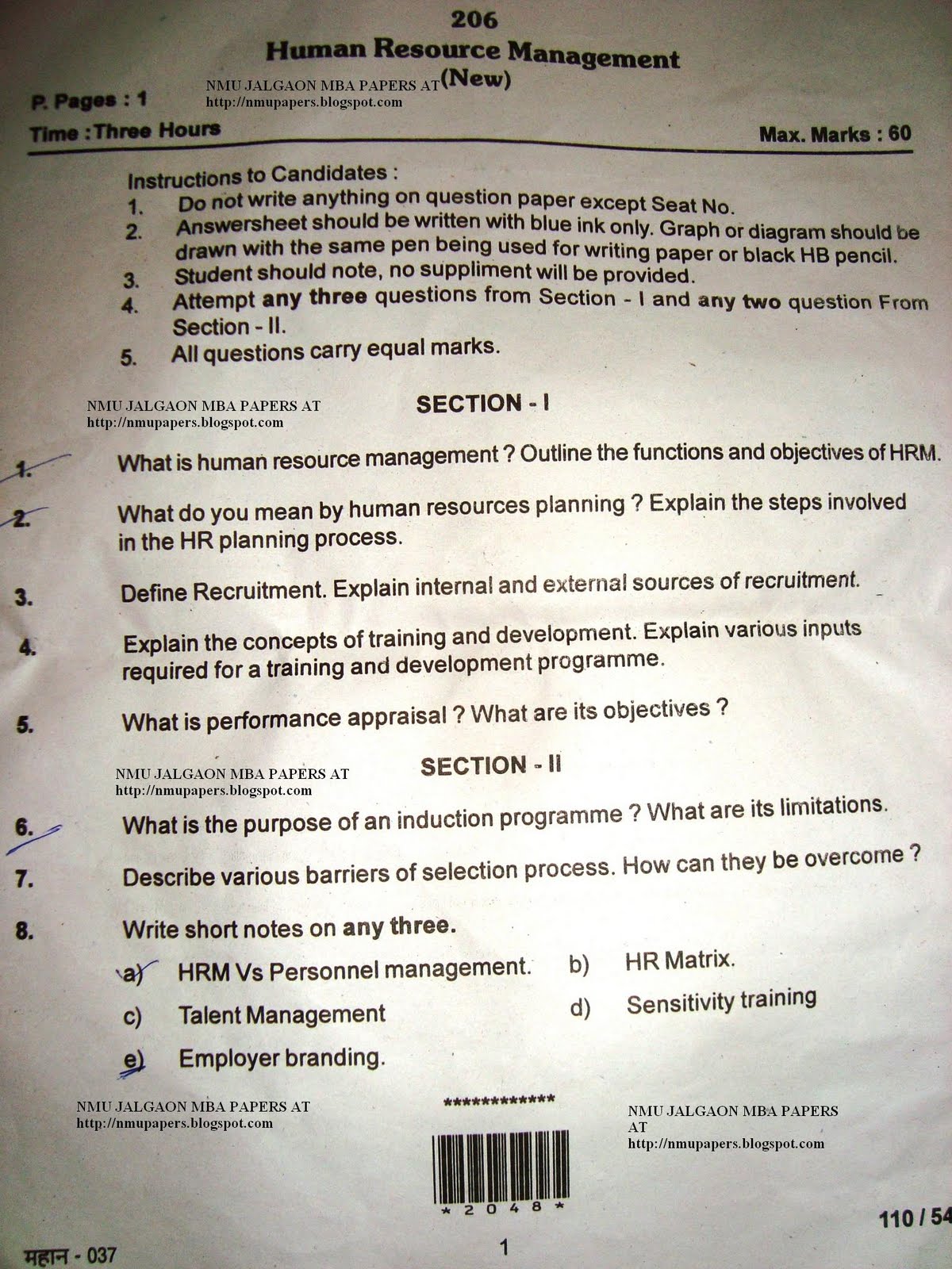 NMU PAPERS: MBA 1 ST YEAR | 206 HRM | HUMAN RESOURCE MANAGEMENT | NMU ...