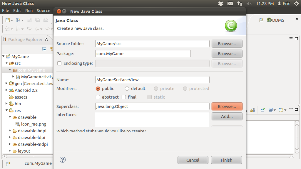 Android Coding: Create SurfaceView for our game