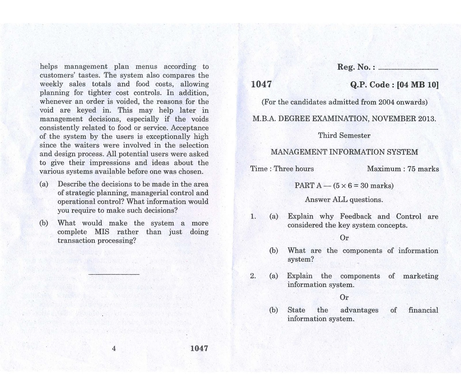 Learning Management: MIS Bharathiar University Question Paper ...