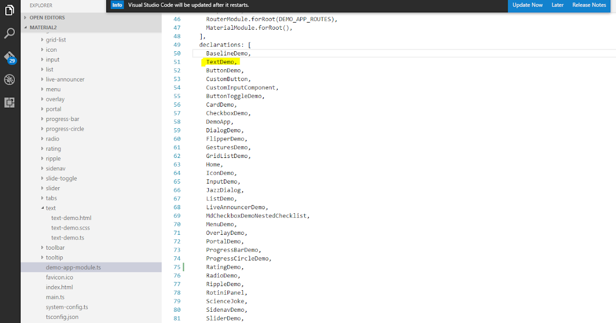 Setup the custom component in the Angular Material2 using gulp.