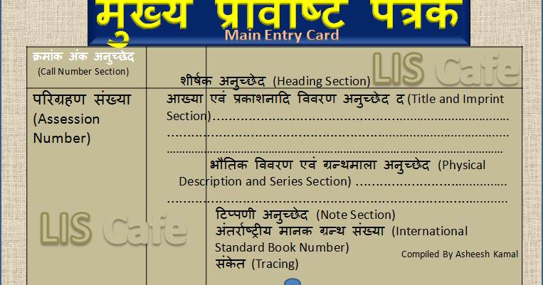 मुख्य प्रविष्टि पत्रक (Main Entry Card) According to AACR-2