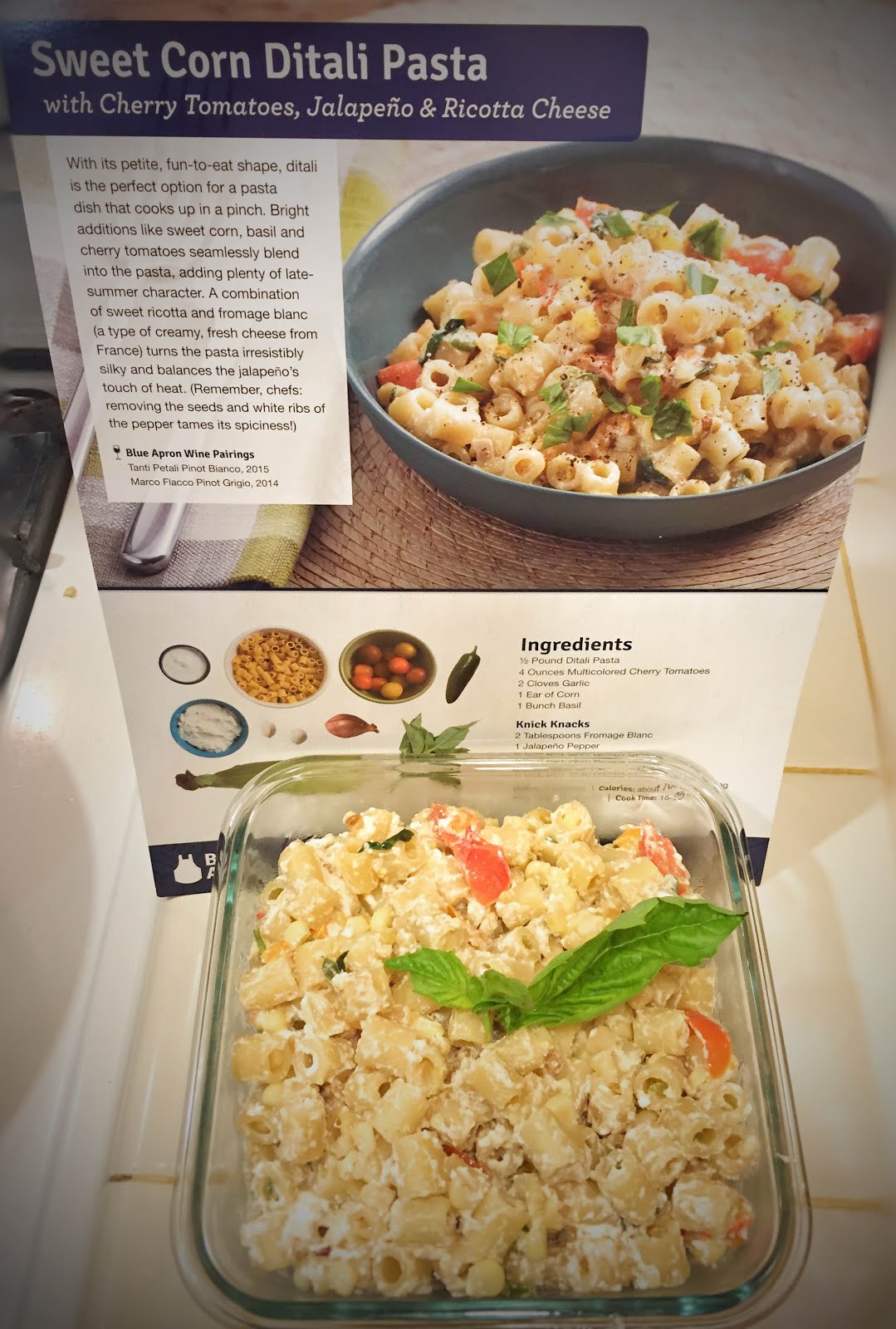 Sweet Corn Ditali Pasta B.A.R. - BAR - Blue Apron Subscription Reviews