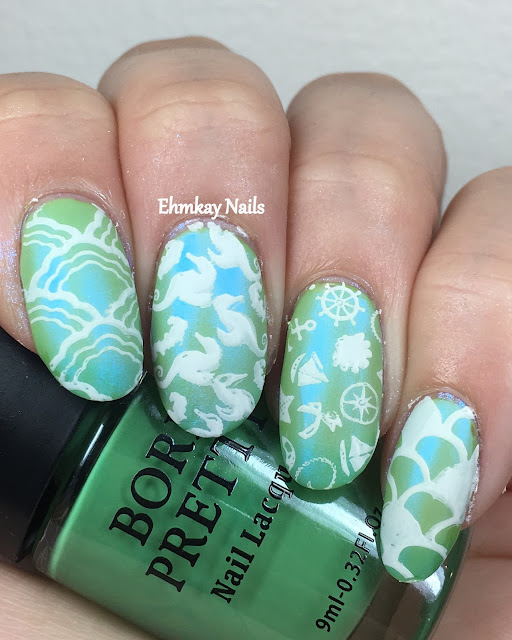 ehmkay nails: Born Pretty Mermaid Powder with Mermaid Stamping