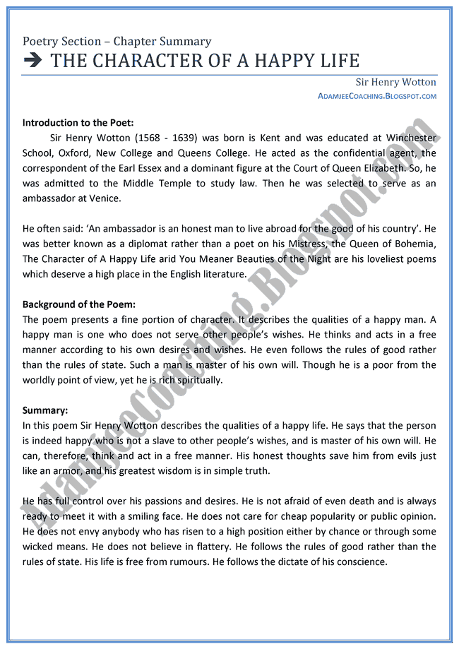 Adamjee Coaching: The Character of a Happy Life - Chapter Summary ...