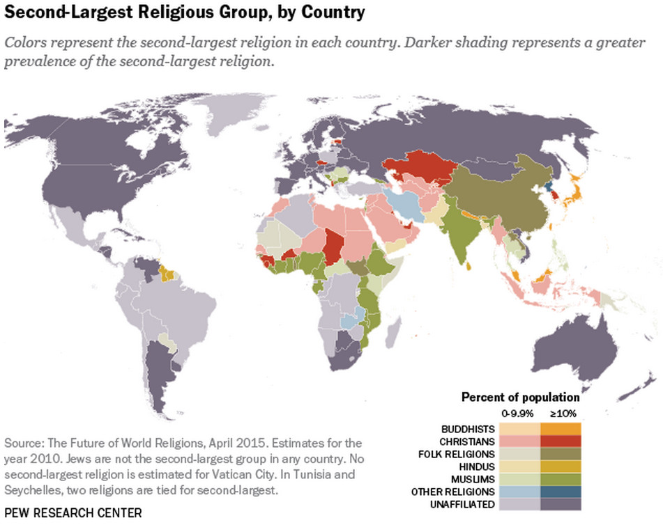 Second Largest Religious Group By Country Vivid Maps