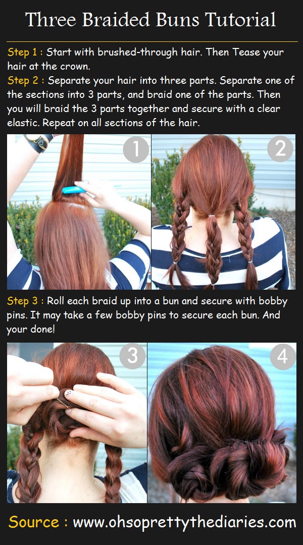 Three Braided Buns Tutorial | Pinterest Tutorials