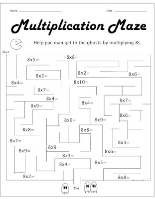 All Free Worksheets : 8's Multiplication Maze