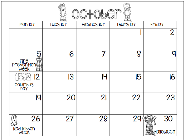 1st Grade Hip Hip Hooray!: Editable October Calendars for YOU!