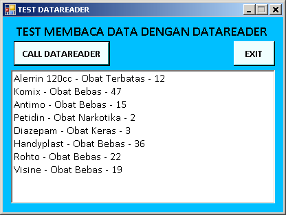 Belajar Aplikasi Visual Basic.Net 2008: Membaca data dengan Datareader