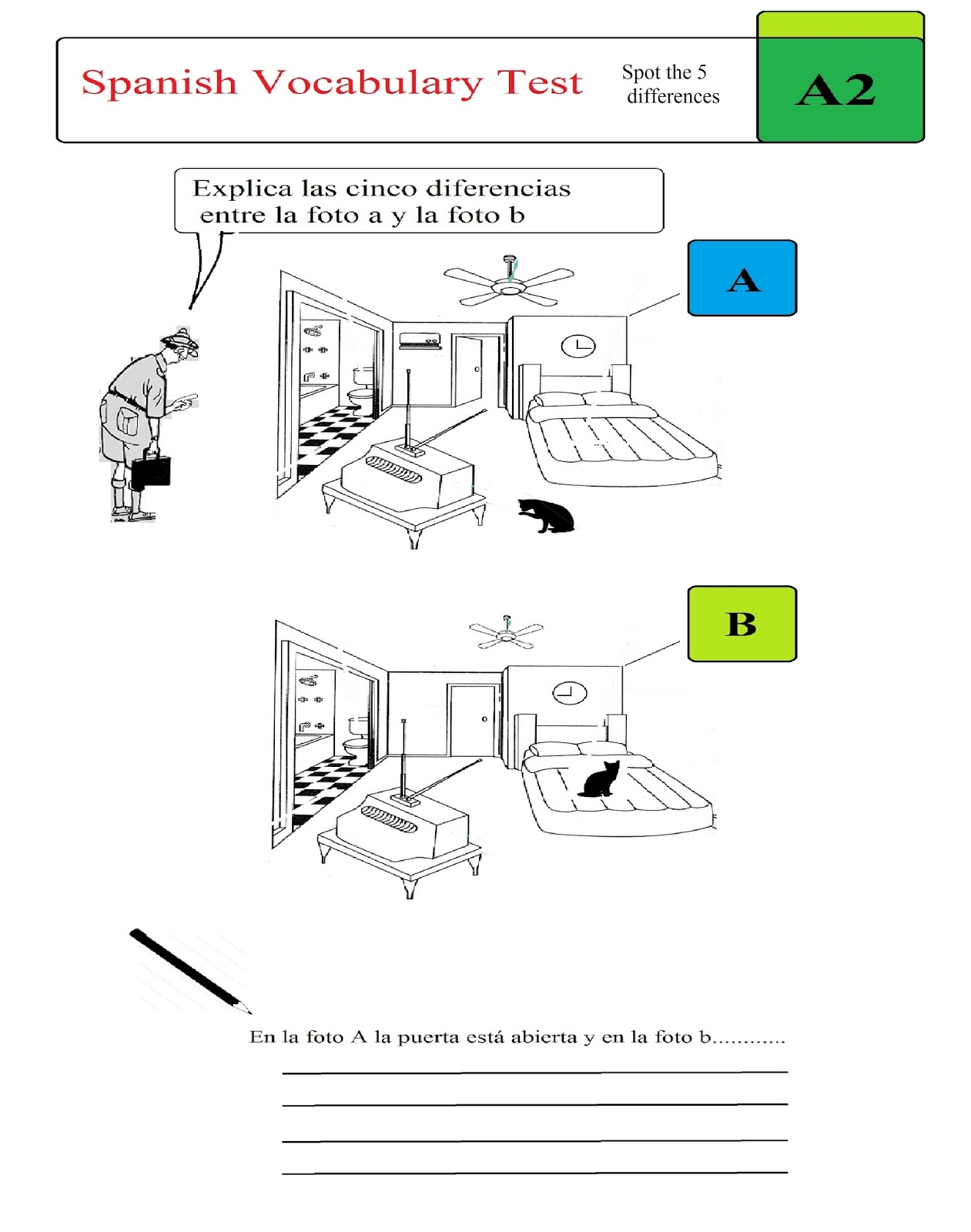Spanish Test: Spanish Vocabulaty Test Ser, Estar y Haber A2