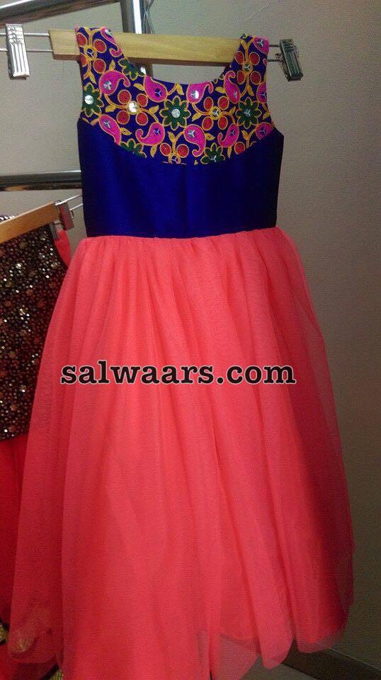 Pink Frock with thread Work Yoke - Indian Dresses