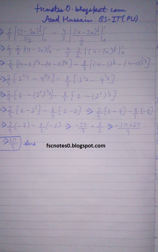 FSc ICS Notes Math Part 2 Chapter 3 Integration Exercise 3.6 question ...