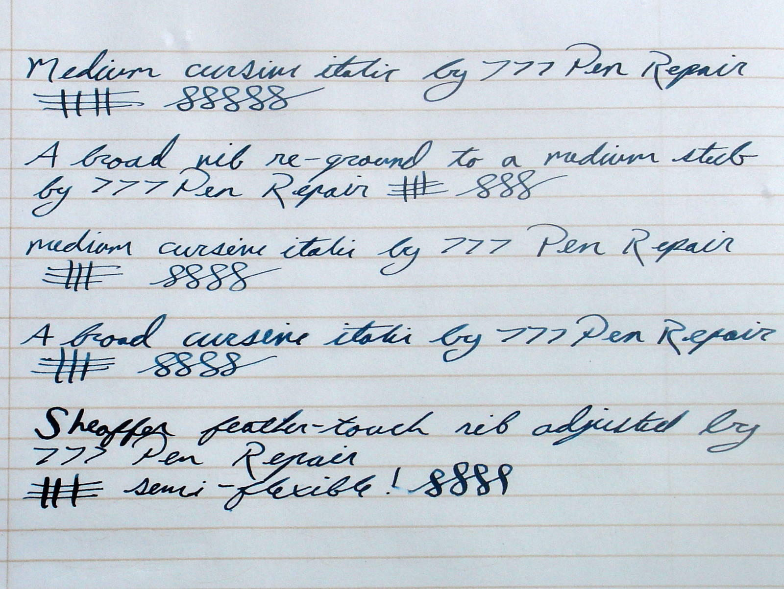 Tyler Dahl: Three cursive italic re-grinds and one happy client!