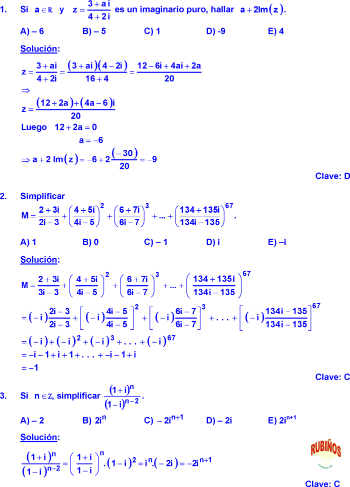 NÚMEROS COMPLEJOS PROBLEMAS RESUELTOS DE ÁLGEBRA PREUNIVERSITARIA pdf