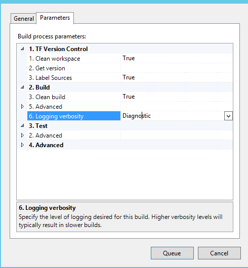 Enabling logging verbosity process parameter in build definition - TFS ...