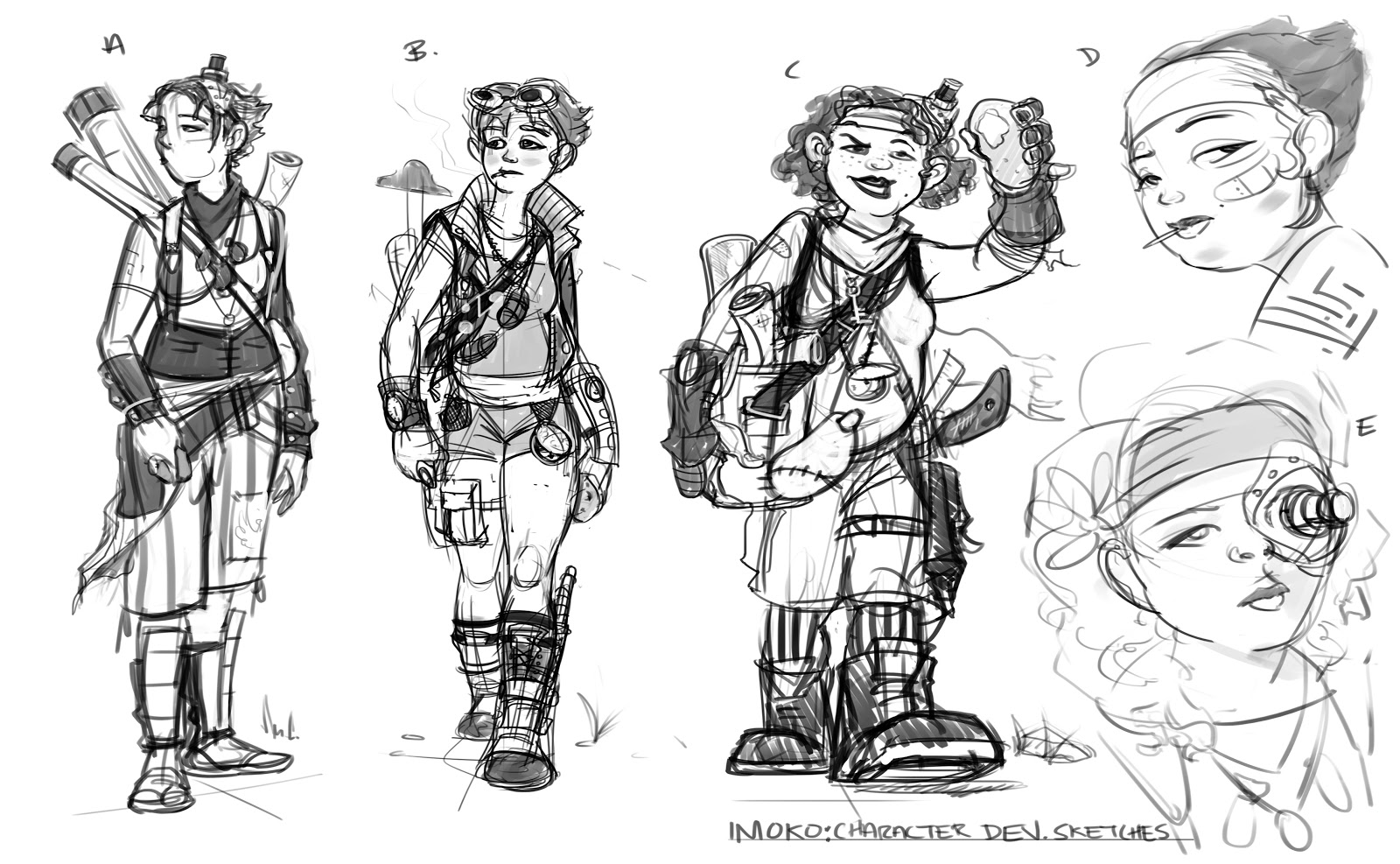 Gagoism: Imoko: Character Dev sketches and model sheet