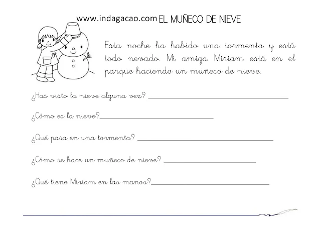 Atividade Espanhol: EL MUÑECO DE NIEVE - interpretação de texto - INDAGAÇÃO
