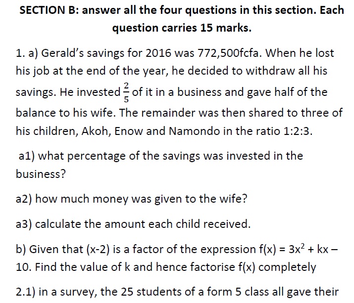 maths 2018 question paper o level cameroon