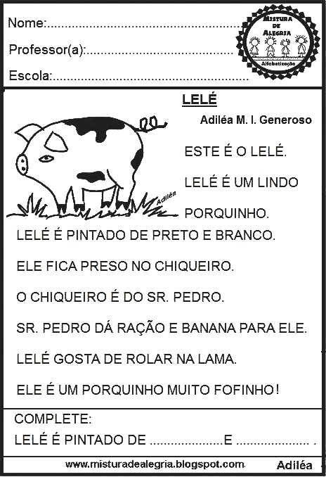 PEQUENOS TEXTOS PARA ALFABETIZAÇÃO 1º ANO - Mistura de Alegria