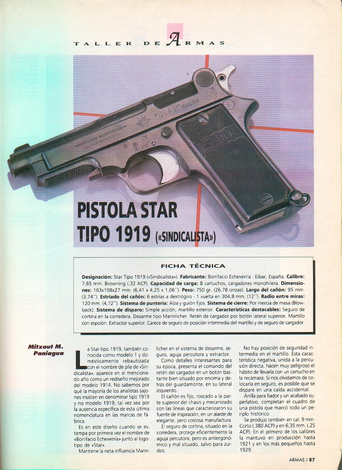 Pistola Star Mod.1919 ó Sindicalista | Armas de Fuego