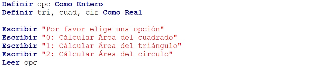Calcular área del cuadrado, triángulo o círculo en Algoritmos con PSeInt