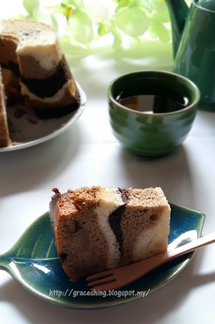 Grace's Blog 欣语心情: 三色戚风蛋糕 Tri-colour Chiffon Cake